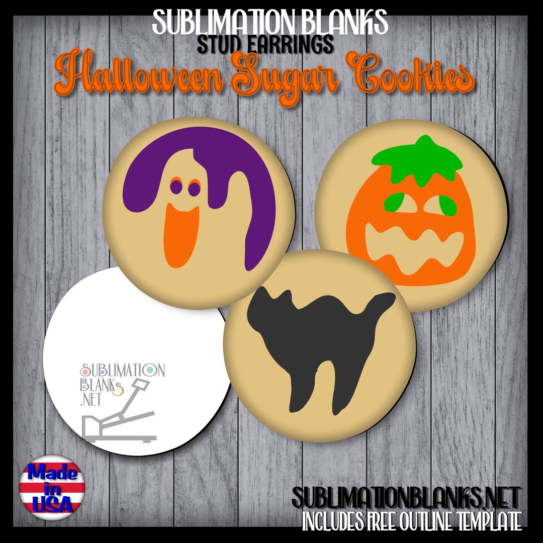 HALLOWEEN SUGAR COOKIE Shape Sublimation Blanks Halloween Stud Earrings ...
