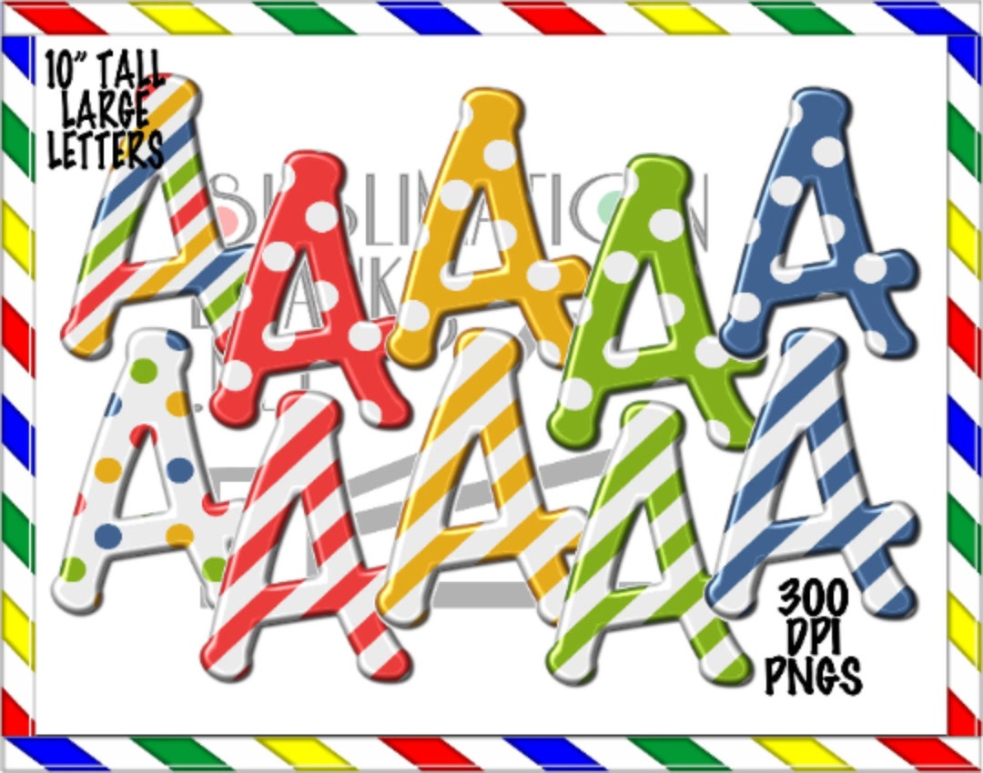 BUNDLE OF 10 RAINBOW Red Yellow Green Blue Polka Dots Stripes Alphabet ...