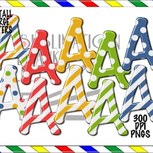 BUNDLE OF 10 RAINBOW Red Yellow Green Blue Polka Dots Stripes Alphabet ...