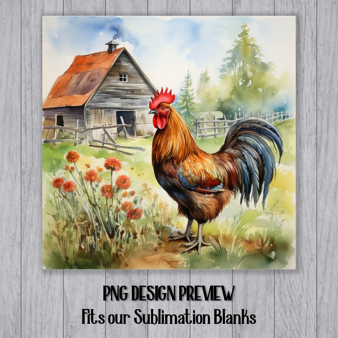 Png Watercolor Rooster Chicken Farmhouse Printable Clock Sublimation ...