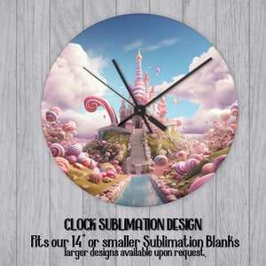 3d CANDYLAND Castle PNG Printable Candy Theme Clock Face Sublimation ...