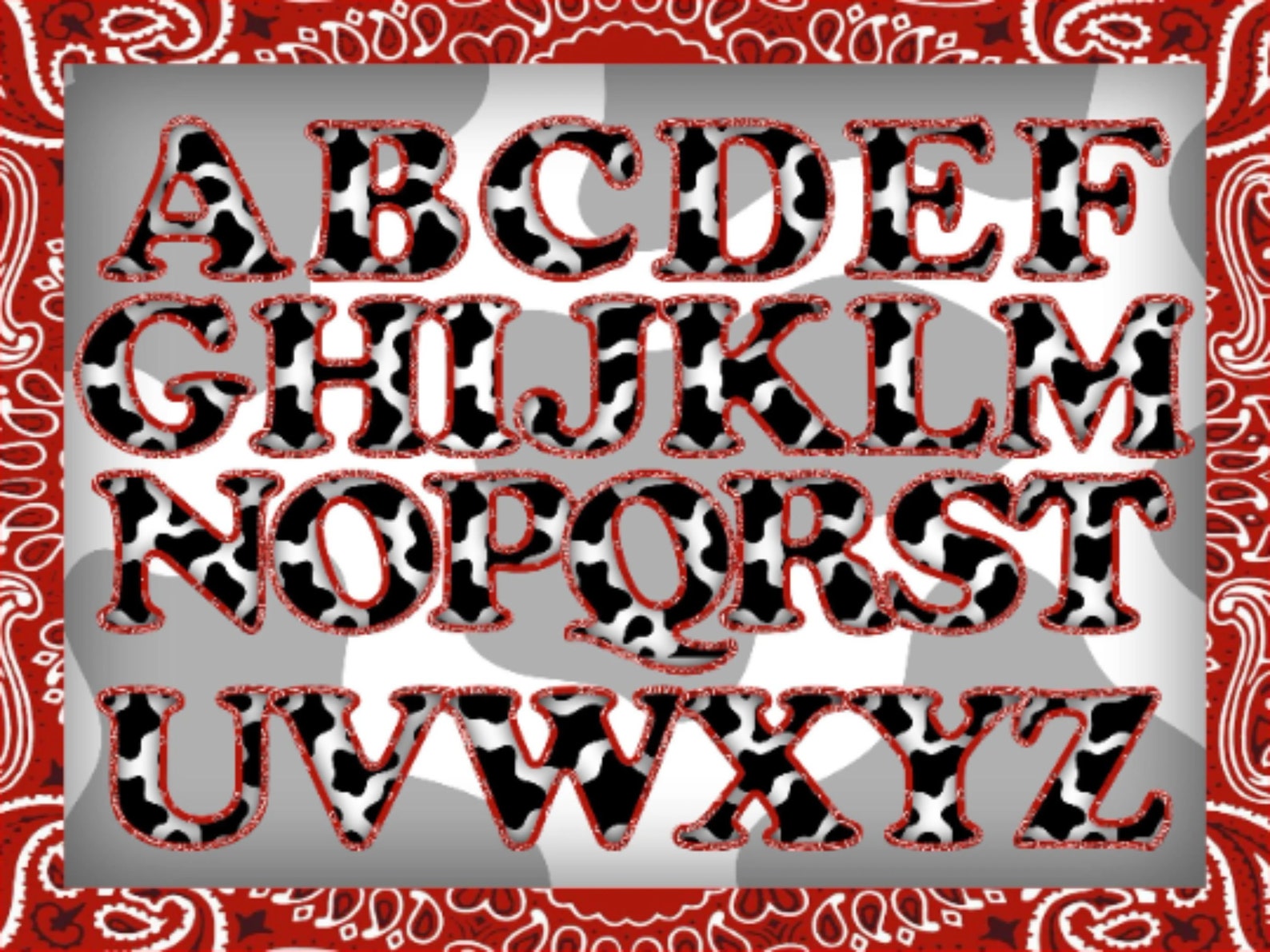 COW PRINT SVG Red Bandana Alphabet Png Letters Sublimation Designs ...