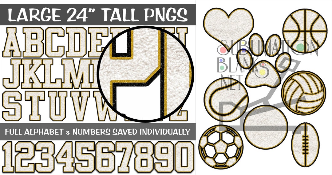 BLACK Gold GLITTER Png Faux CHENILLE Patch White School Block Letters ...