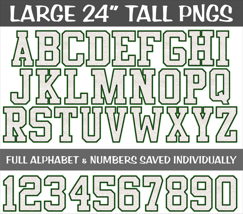 Green White Glitter, CHENILLE Letters, PNG, Patches, Varsity Alphabet ...
