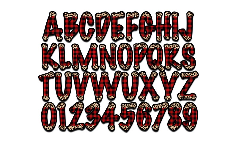 LEOPARD Buffalo Plaid Png Christmas Alphabet Monogram Sublimation ...