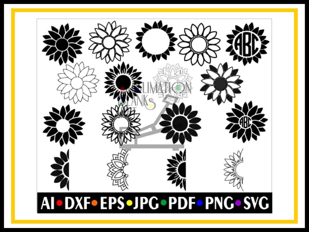 SUNFLOWER SVG, Sun Flower Split SVG, Sunflower Monogram Svg, Sunflower ...