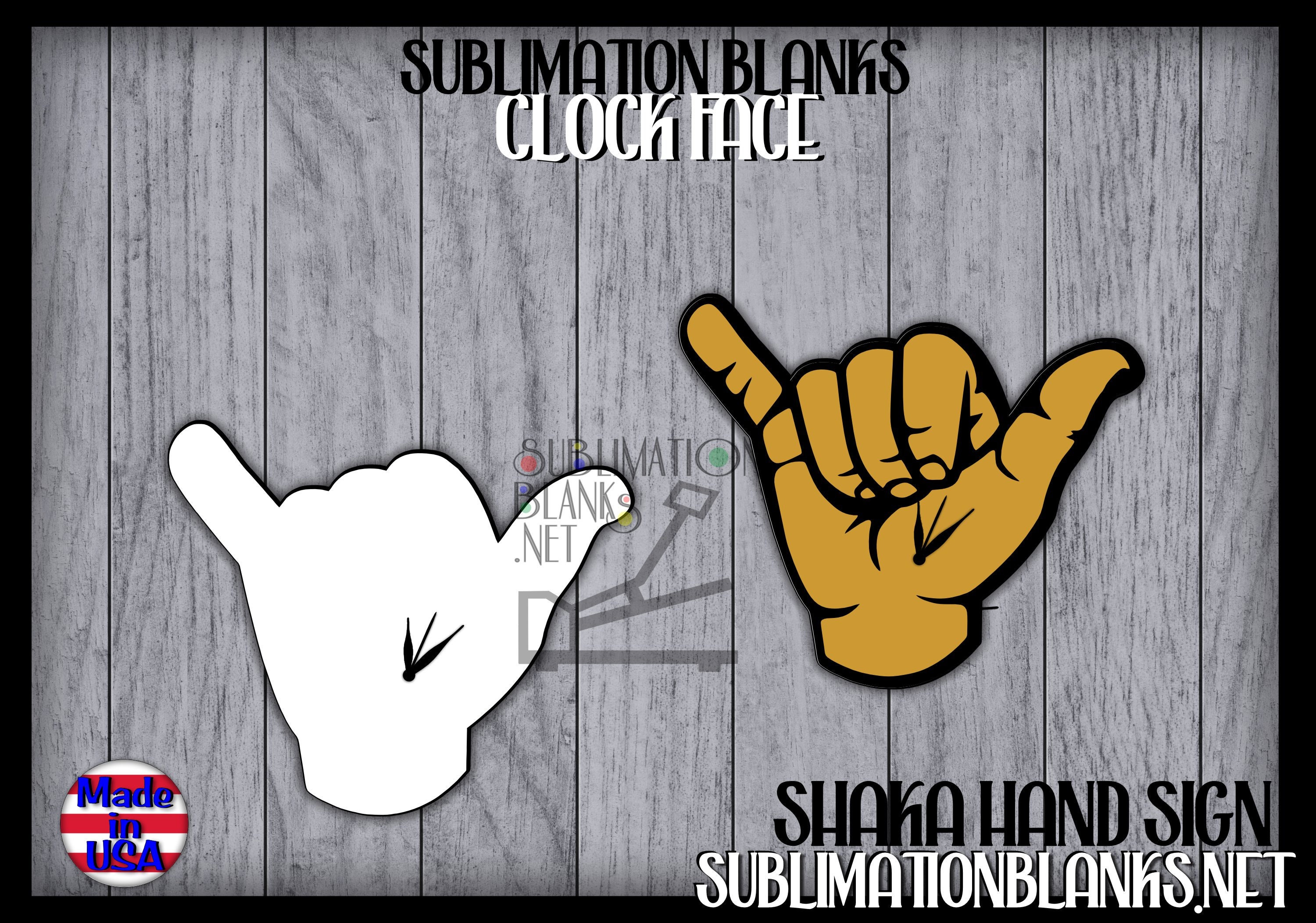 CLOCK FACE Sublimation Blanks Hawaiian SHAKA Hand Sign Language Asl ...