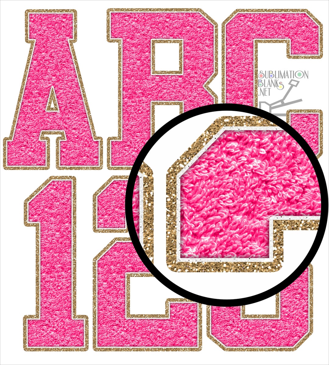 PINK White Gold Glitter, CHENILLE Letters, PNG, Patches, Varsity ...