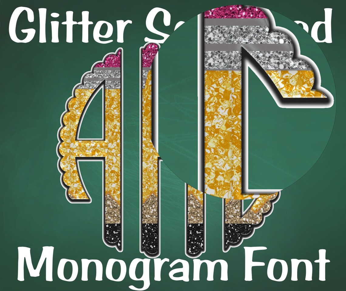 PNG GLITTER Pencil Scallop Monogram Font Large 10 Letter - Etsy