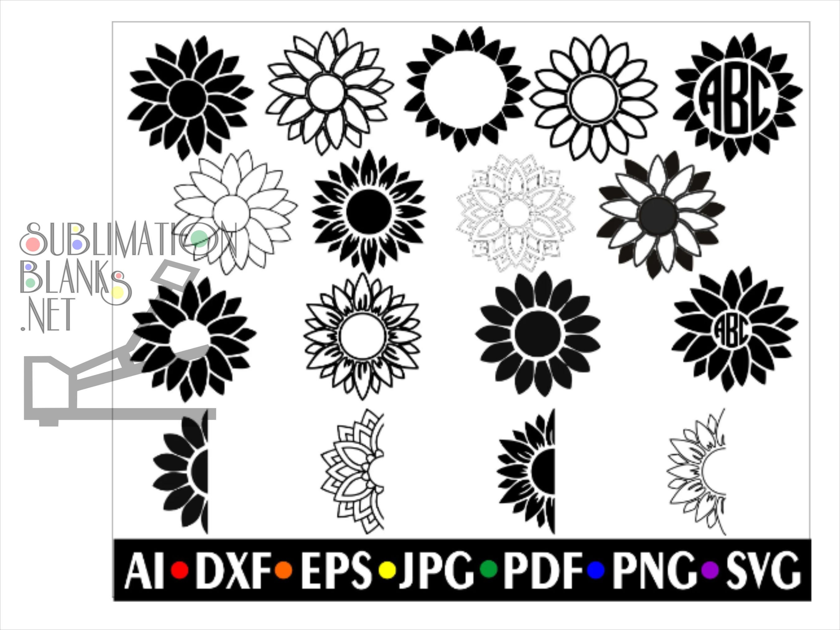 SUNFLOWER SVG Sun Flower Split SVG Sunflower Monogram Svg - Etsy
