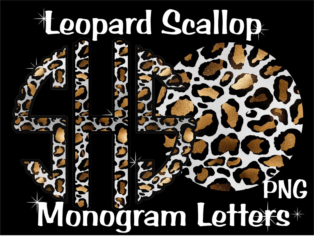LEOPARD PRINT Scallop Monogram Font Large 10" Font Sublimation Designs ...