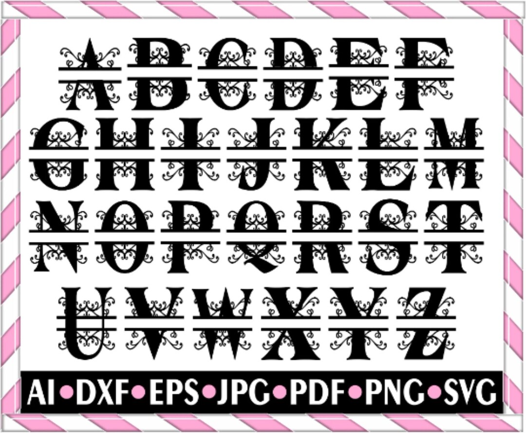 SVG Png Ai Dxf Pdf Eps MONOGRAM Split LETTER Full Alphabet Alpha Bundle ...