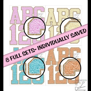 8 SETS Faux Chenille Alphabet PNG Varsity Letters, Sublimation Designs ...