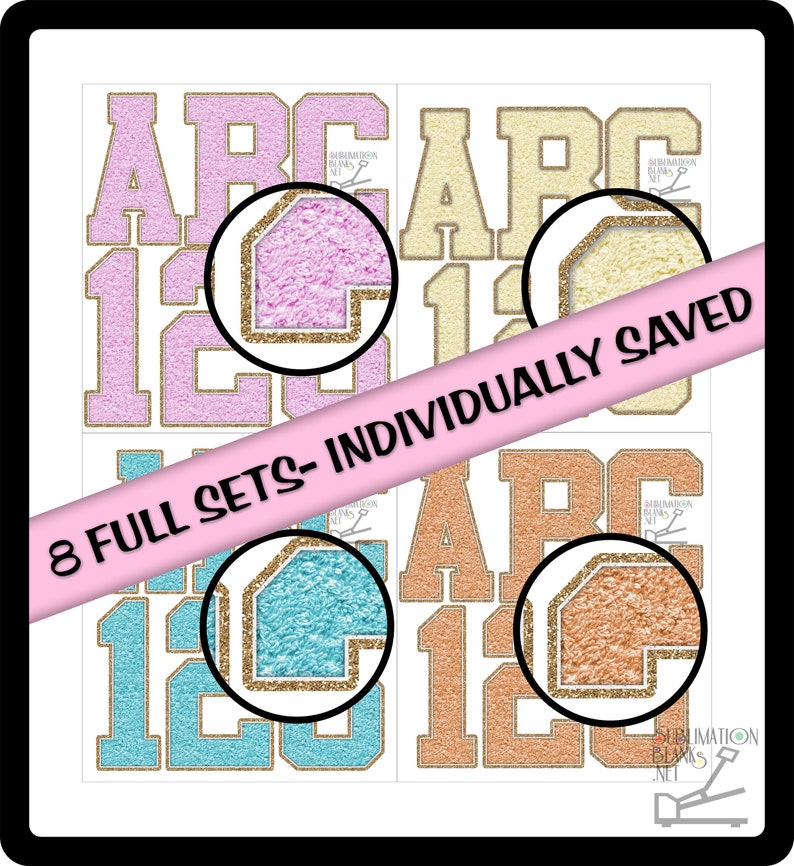 8 SETS Faux Chenille Alphabet PNG Varsity Letters Sublimation - Etsy