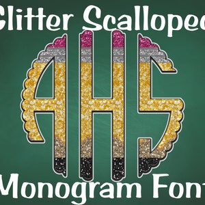 PNG GLITTER Pencil Scallop Monogram Font Large 10" Letter Clipart PNG ...