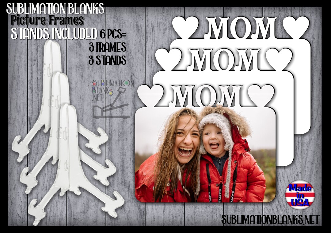 6 Pk MOM W HEARTS SUBLIMATION Blanks Picture Frames Includes Acrylic ...