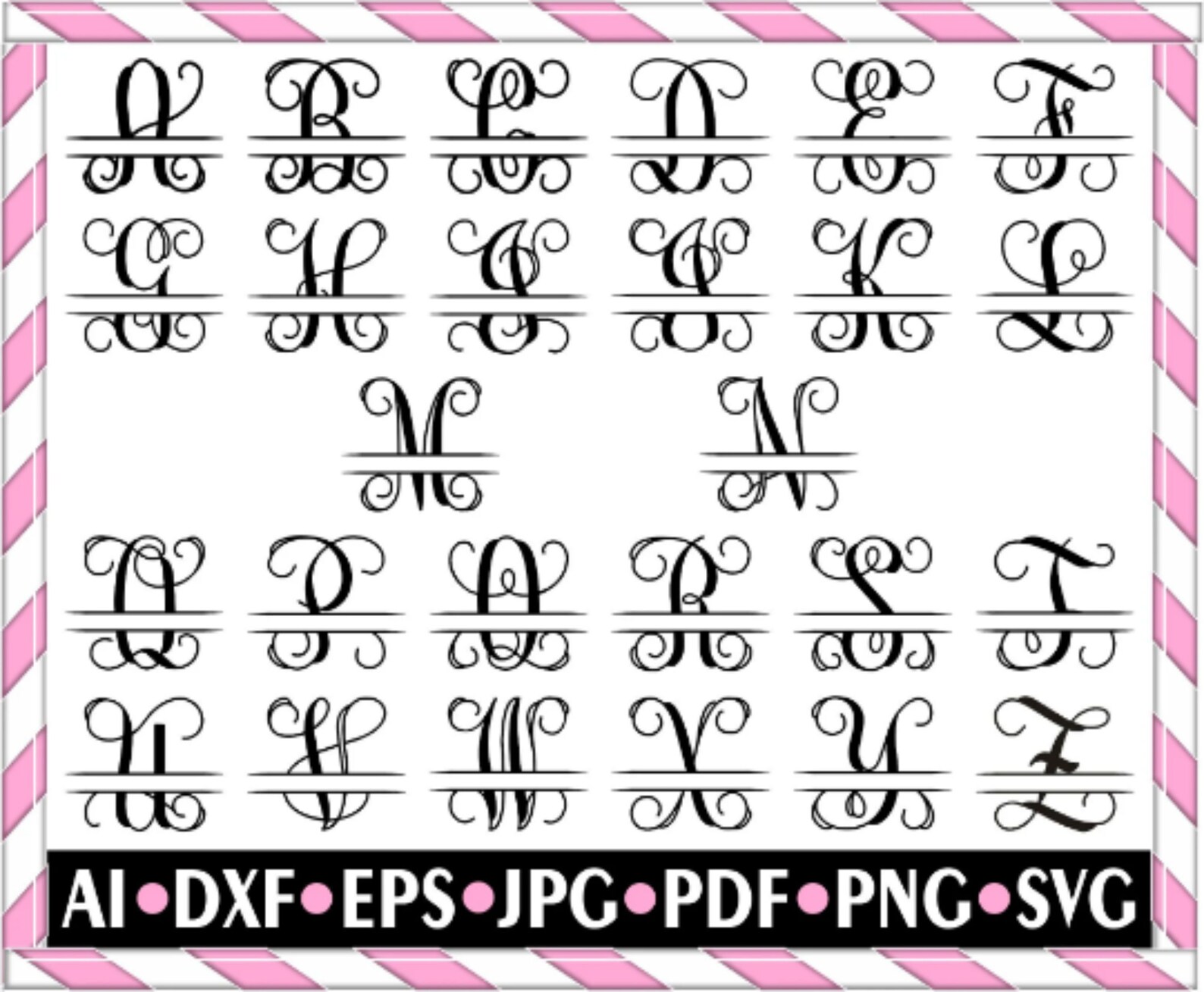 SPLIT Monogram FONT Svg - Split Monogram Svg - Vine Font -svg Files ...
