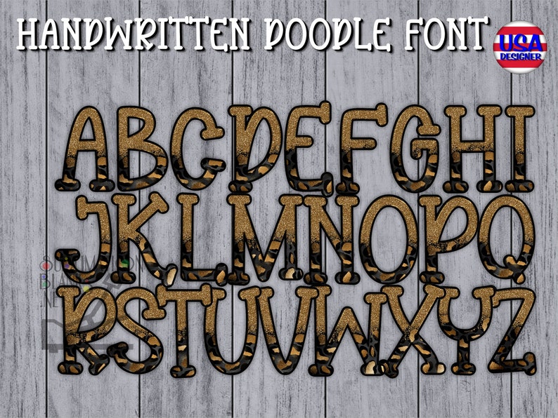 LEOPARD GLITTER Alphabet Letters PNG Doodle Font Sublimation - Etsy
