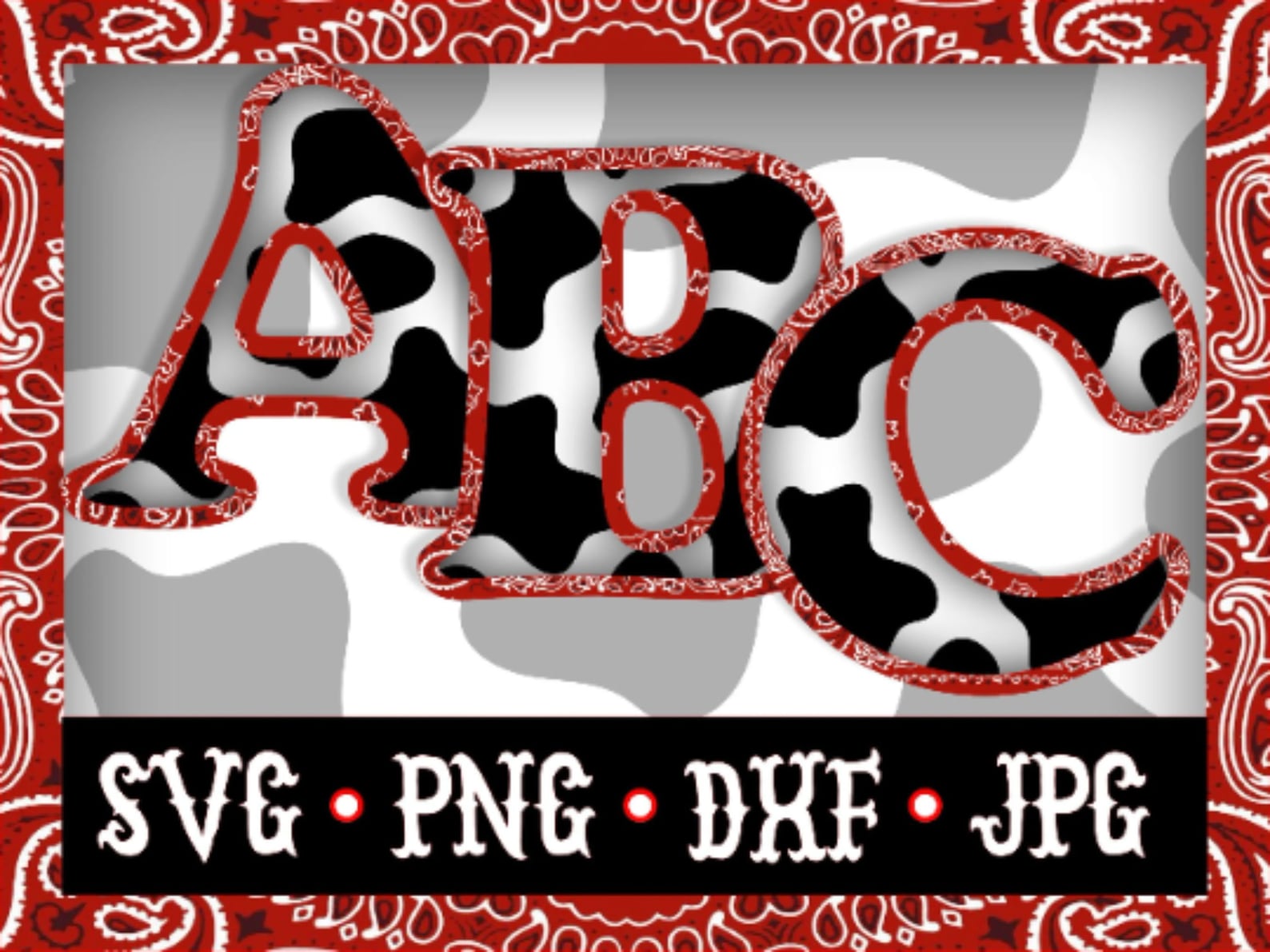 COW PRINT SVG Red Bandana Alphabet Png Letters Sublimation Designs ...