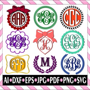 MONOGRAM FRAME Svg MONOGRAM Bundle Cut Files Cricut Silhouette Laser ...