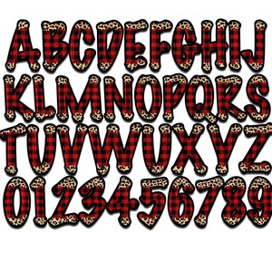 LEOPARD Buffalo Plaid Png Christmas Alphabet Monogram Sublimation ...