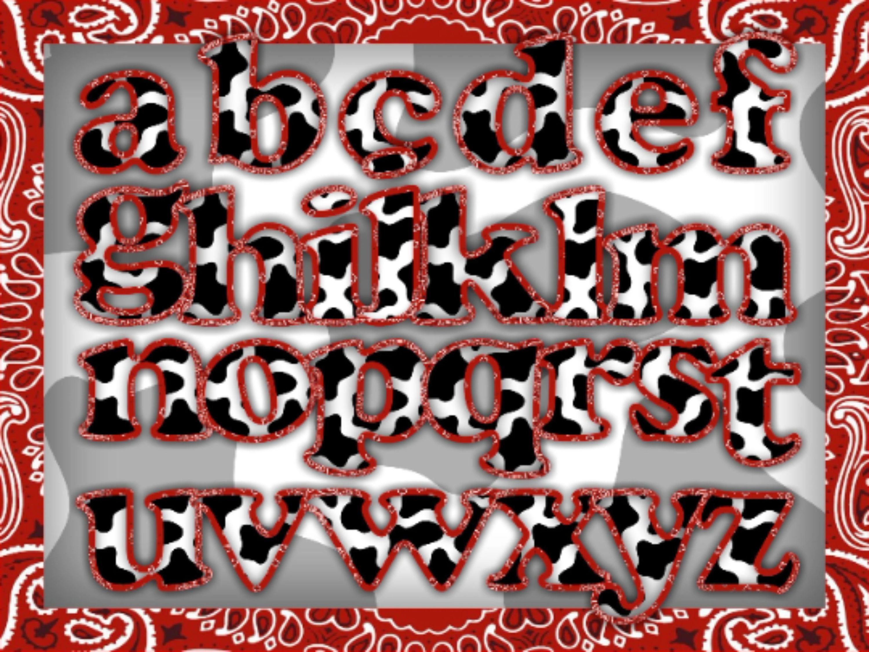 COW PRINT SVG Red Bandana Alphabet Png Letters Sublimation Designs ...