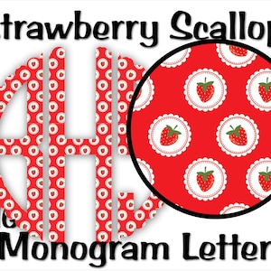STRAWBERRY Scallop Monogram Font Large 10" Font Sublimation Designs ...