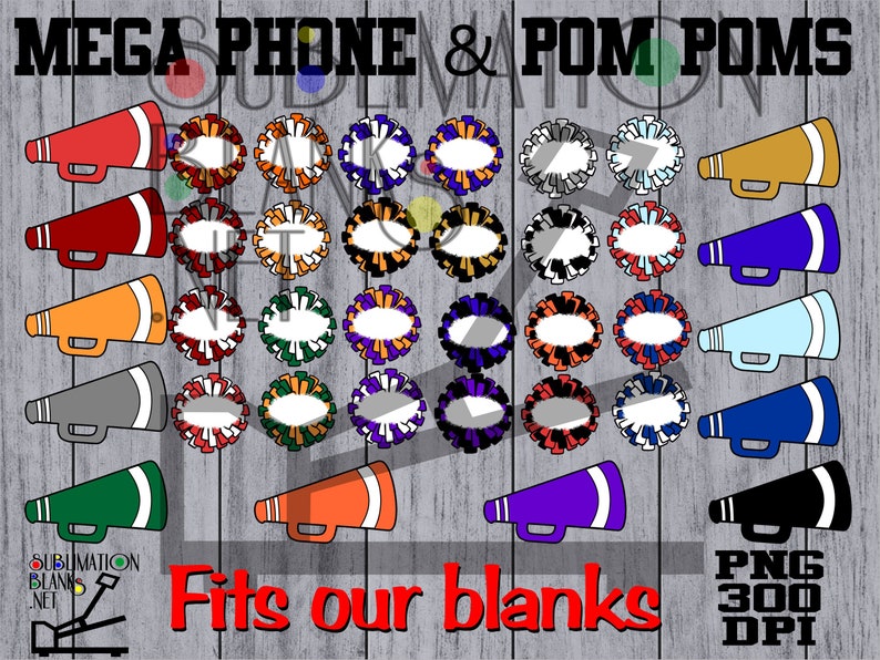 PNG CHEER MEGAPHONE and Pom Pom Blank Designs Sublimation - Etsy