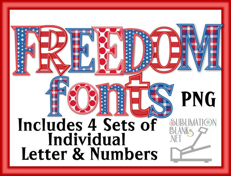 4th of JULY PNG Patriotic ALPHABET Doodle Letters Font - Etsy