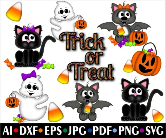 CUTE HALLOWEEN CLIPART Svg Cute Bat Cat Ghost Candy Corn Svg - Etsy