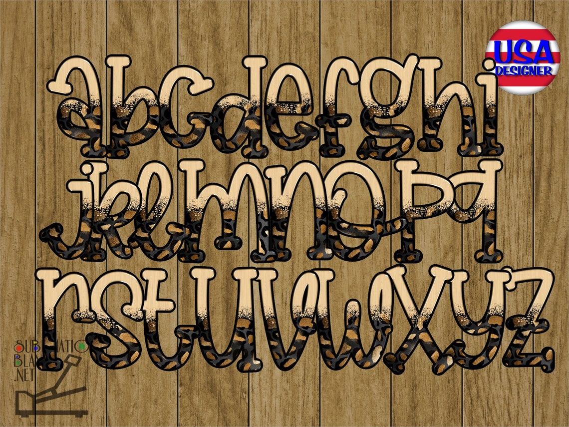 LEOPARD Woodgrain Alphabet Letters PNG Doodle Font Sublimation - Etsy