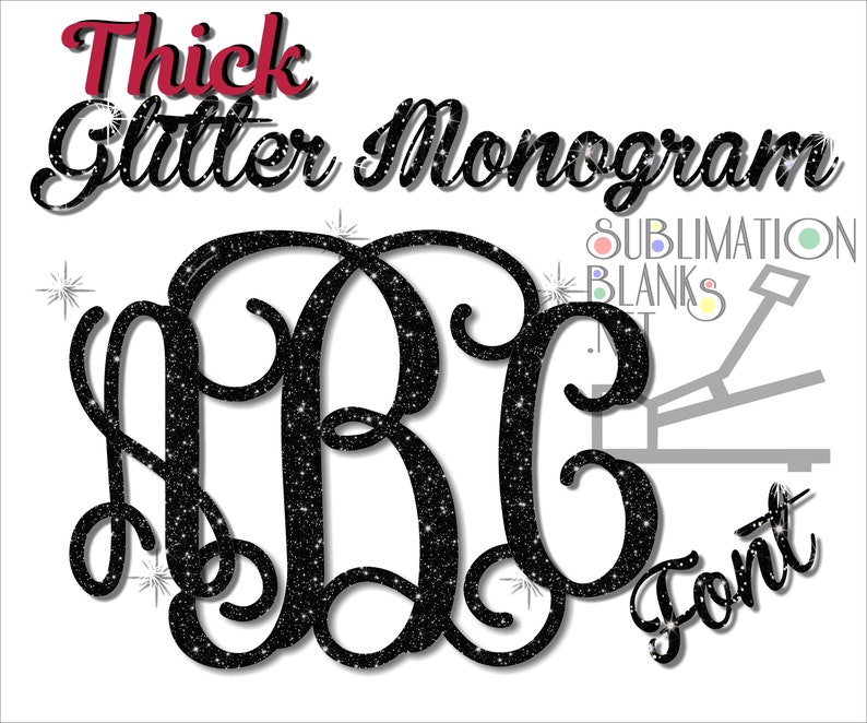 BLACK Glitter Monogram Alphabet Font Digital Download Sublimation ...