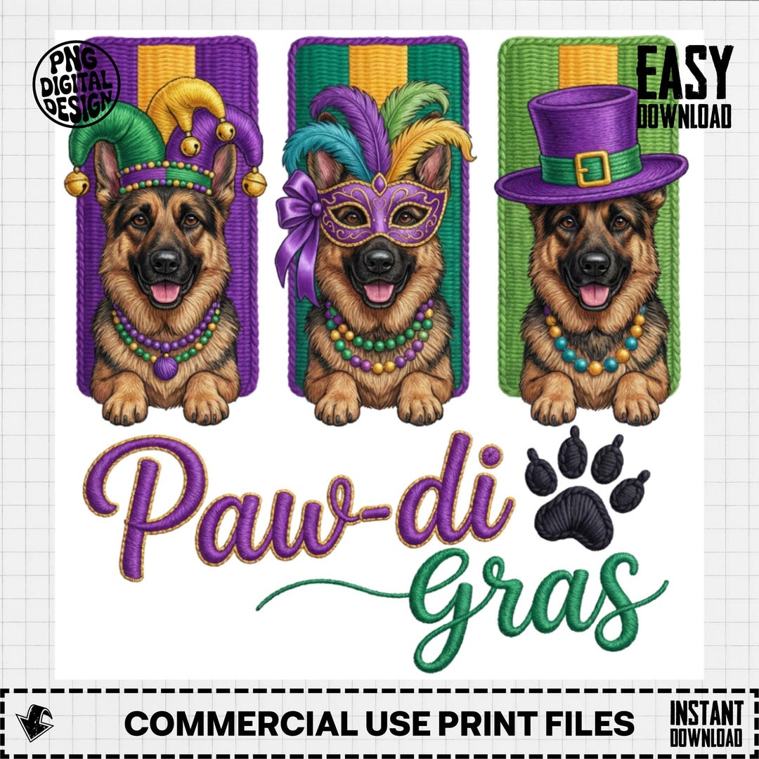 Paw Di Gras German Shepherd Digital, Dog Mardi Gras Art, Pet Carnival ...