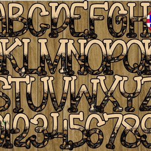 LEOPARD Woodgrain Alphabet Letters PNG Doodle Font Sublimation Design ...