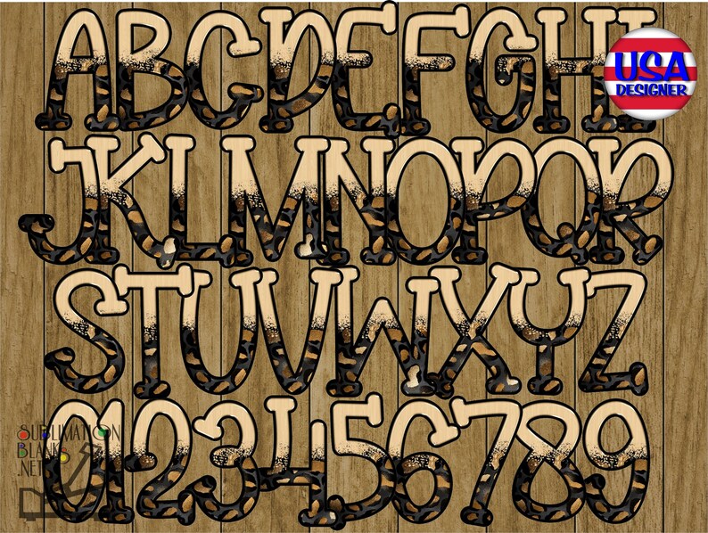 LEOPARD Woodgrain Alphabet Letters PNG Doodle Font Sublimation - Etsy