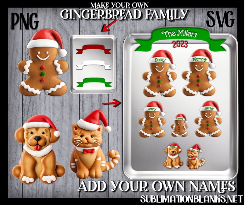 PNG SVG Gingerbread Family Cookie Sheet Christmas Ornament Sublimation ...