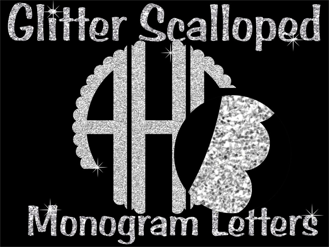 SILVER GLITTER Scallop Monogram Font Large 10" Font Sublimation Designs ...
