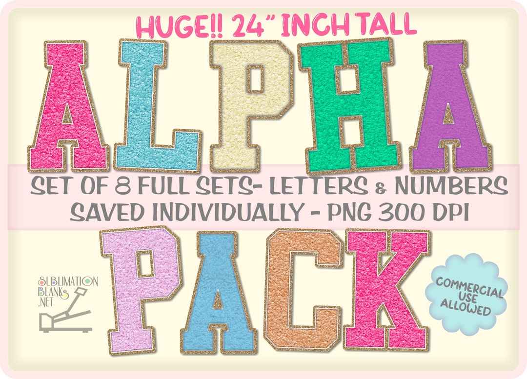 8 SETS Faux Chenille Alphabet PNG Varsity Letters, Sublimation Designs ...