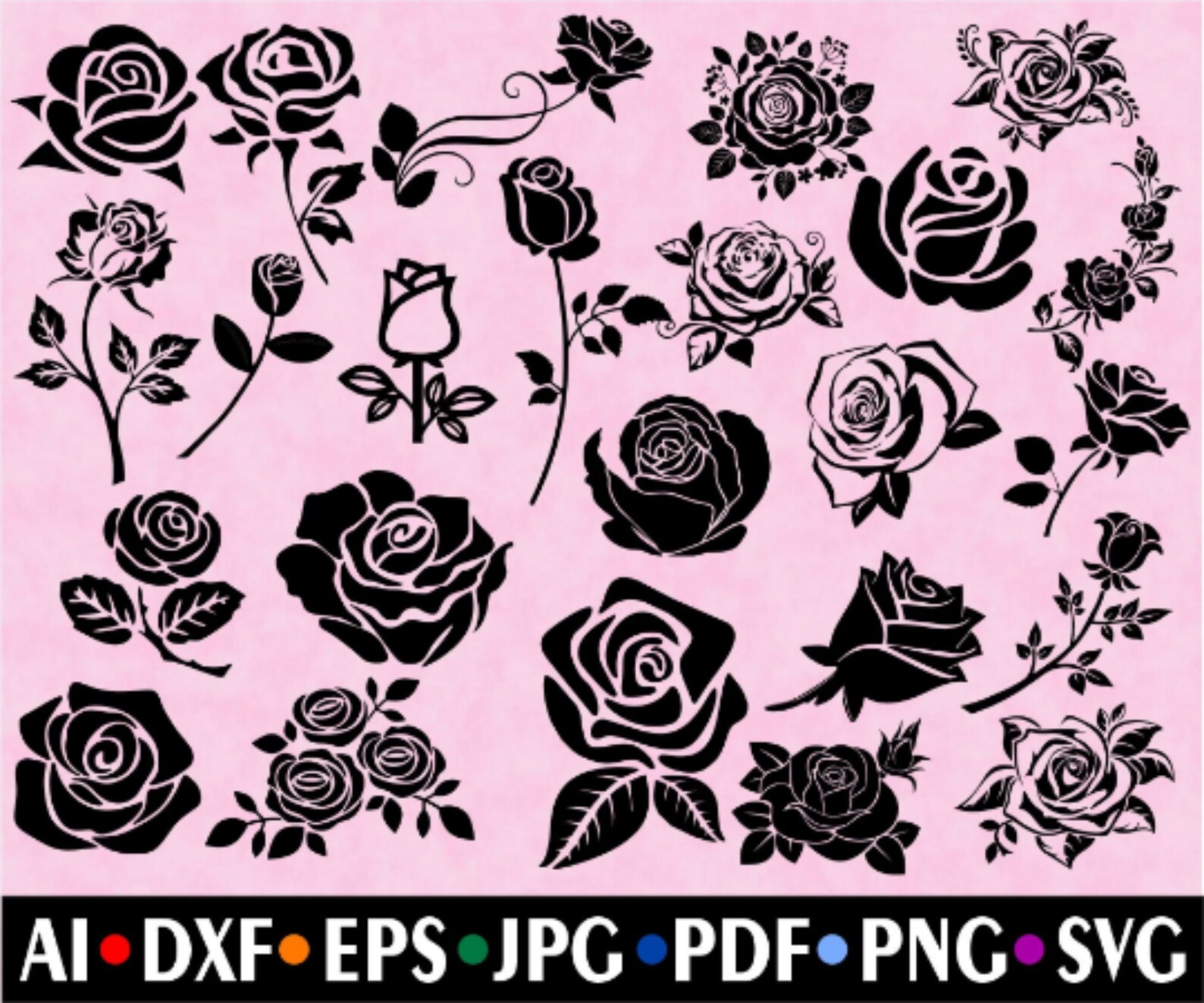 Roses SVG Flower SVG Rose Silhouette SVG Cut Files - Etsy
