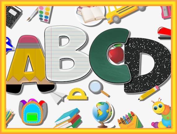 SCHOOL PNG ALPHABET Doodle Letters Font Sublimation - Etsy