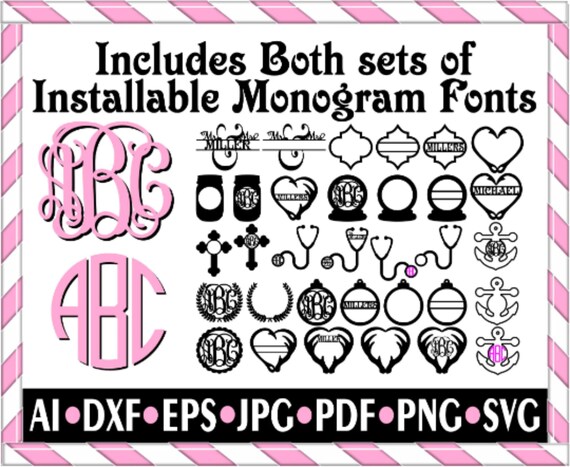 MONOGRAM Frame Bundle 2 Svg Monogram FONT INCLUDED Cut Files | Etsy