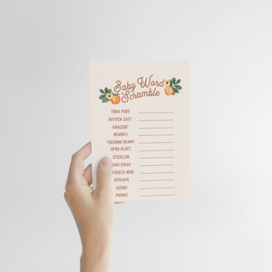 Baby Word Scramble Little Cutie Baby Shower Orange Floral Game ...