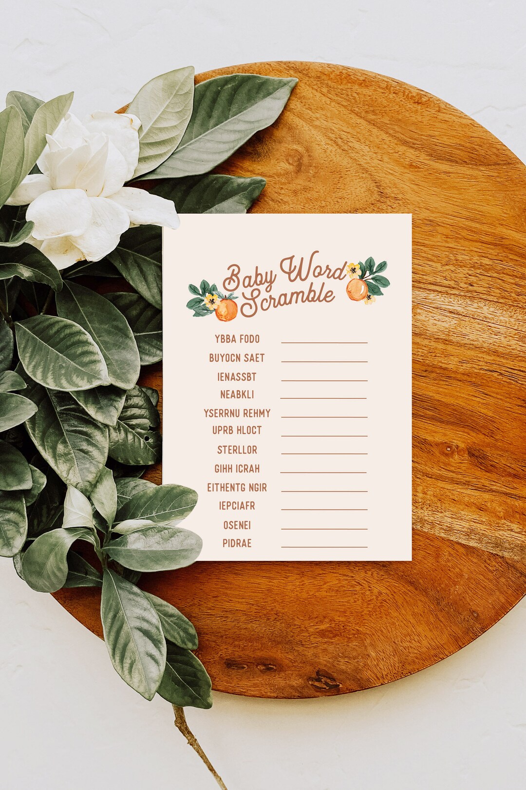 Baby Word Scramble Little Cutie Baby Shower Orange Floral Game ...