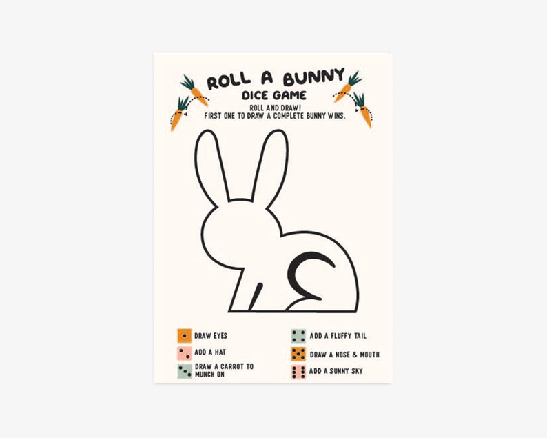 Easter Party Kids Game Printable | Roll a Dice Bunny Game | Easter ...