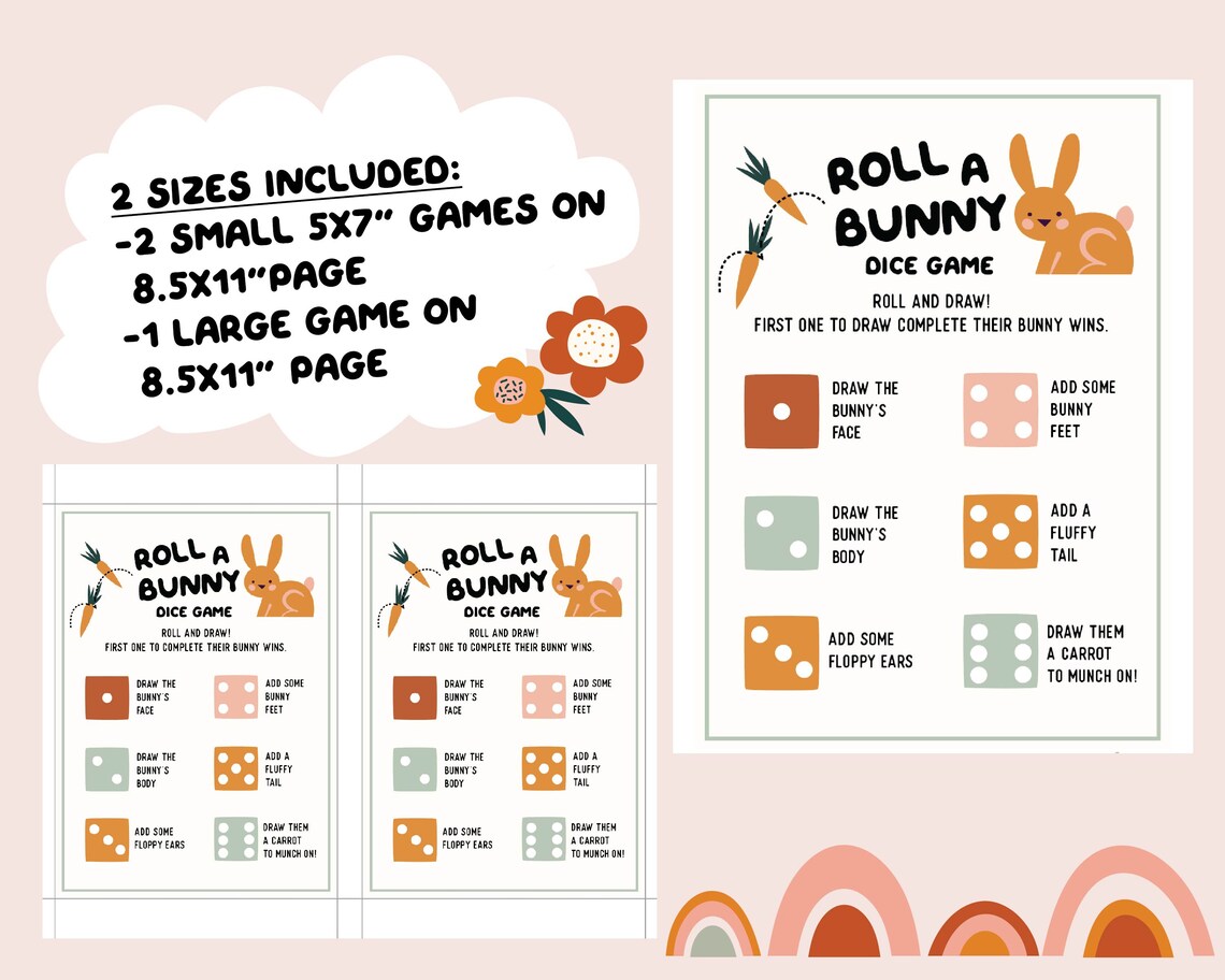 Roll a Bunny Dice Game Kids Table Easter Game Boho Easter Printable ...