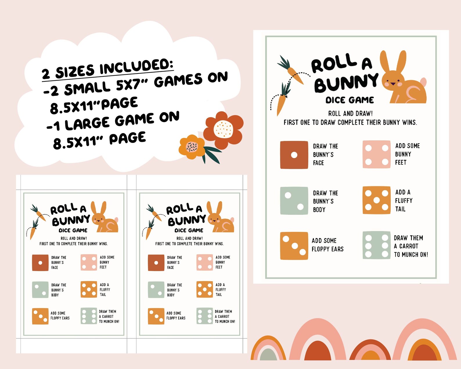 Roll a Bunny Dice Game Kids Table Easter Game Boho Easter Printable ...