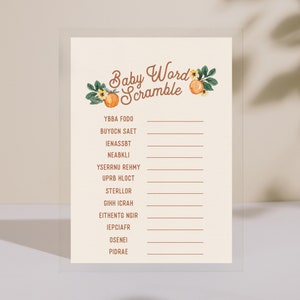 Baby Word Scramble Little Cutie Baby Shower Orange Floral Game ...
