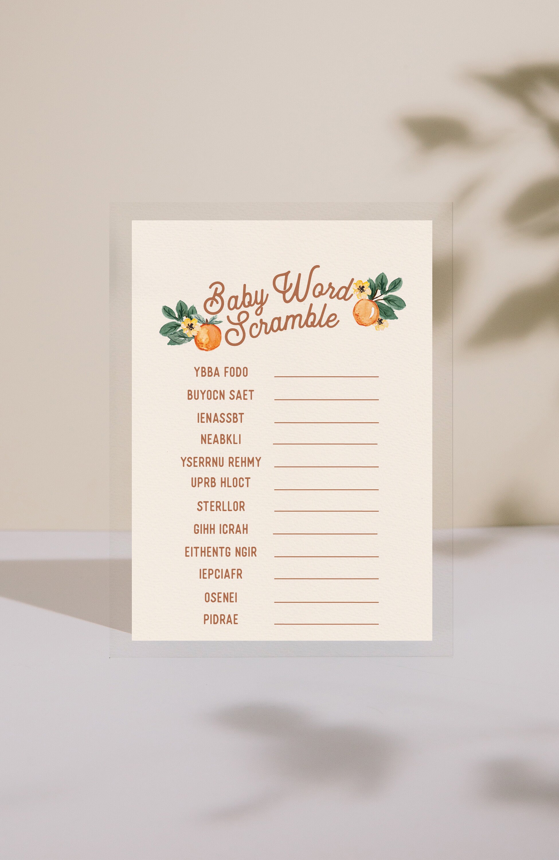 Baby Word Scramble Little Cutie Baby Shower Orange Floral Game ...