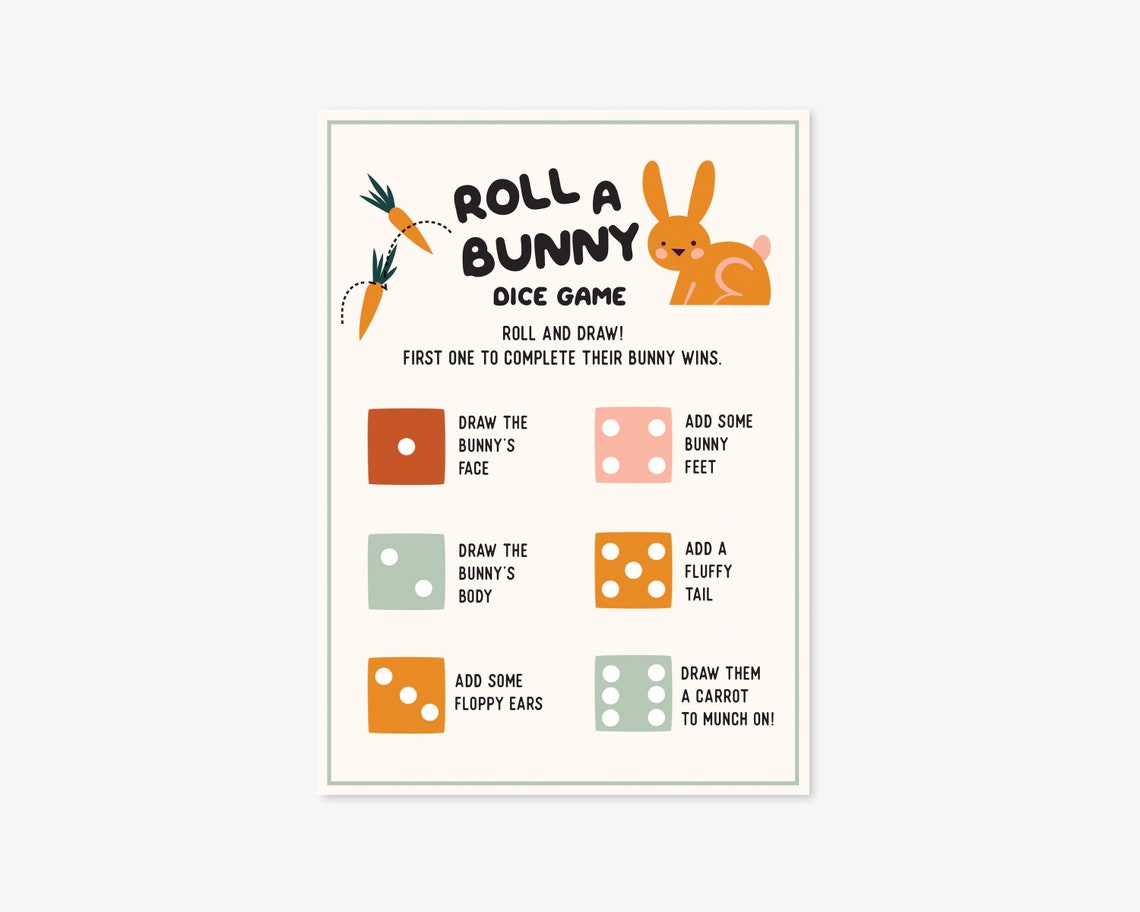 Roll a Bunny Dice Game Kids Table Easter Game Boho Easter Printable ...