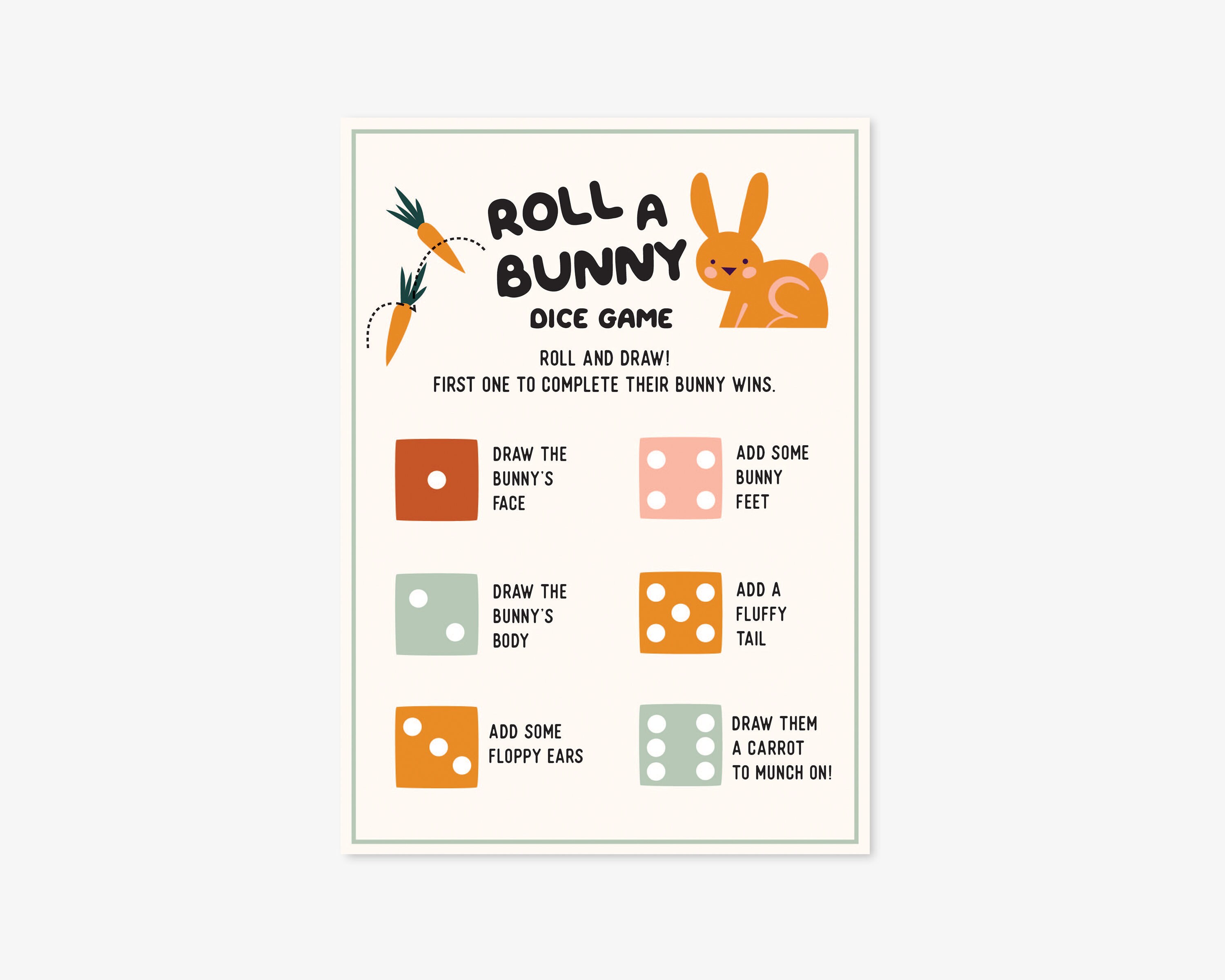 Roll a Bunny Dice Game Kids Table Easter Game Boho Easter Printable ...